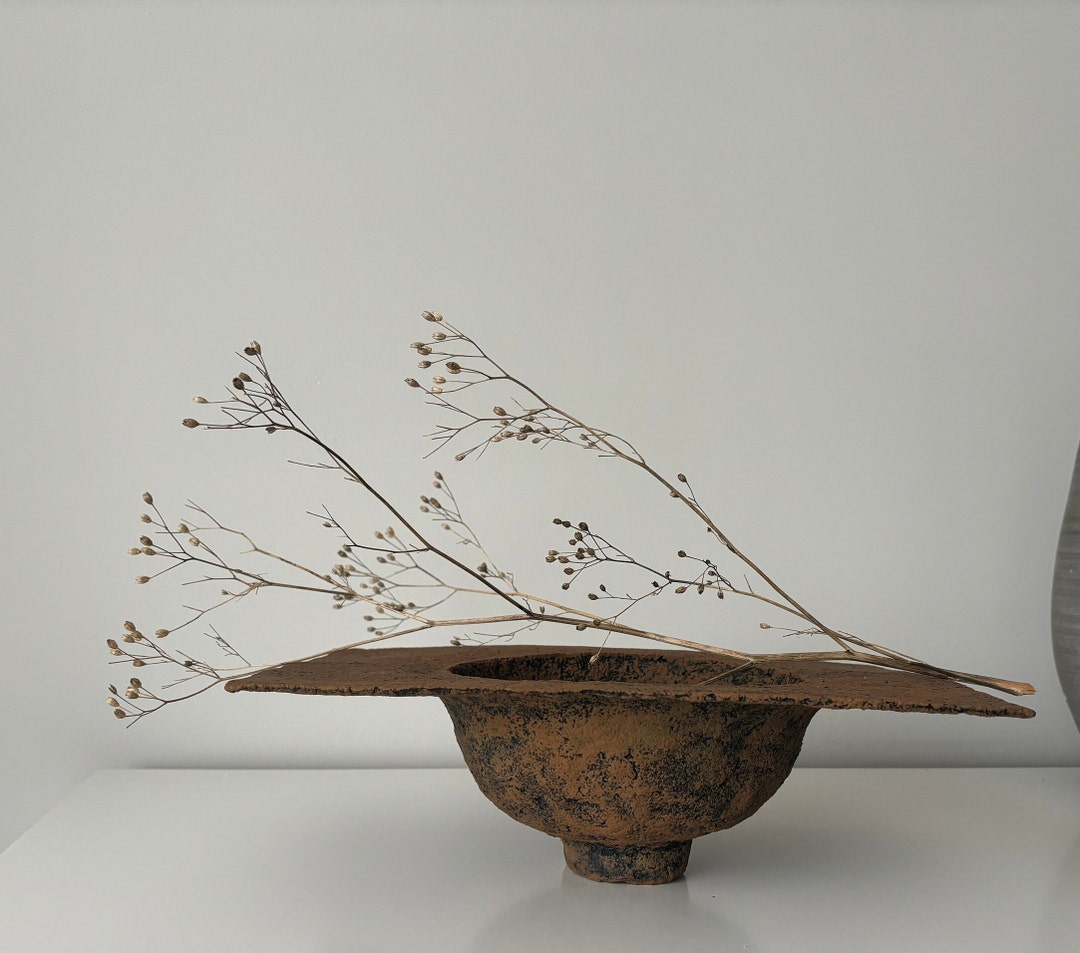 One-of-a-kind Wabi Sabi Paper Mache Clay Bowl With Unique Rectangle Rim in Earth Tones - Etsy