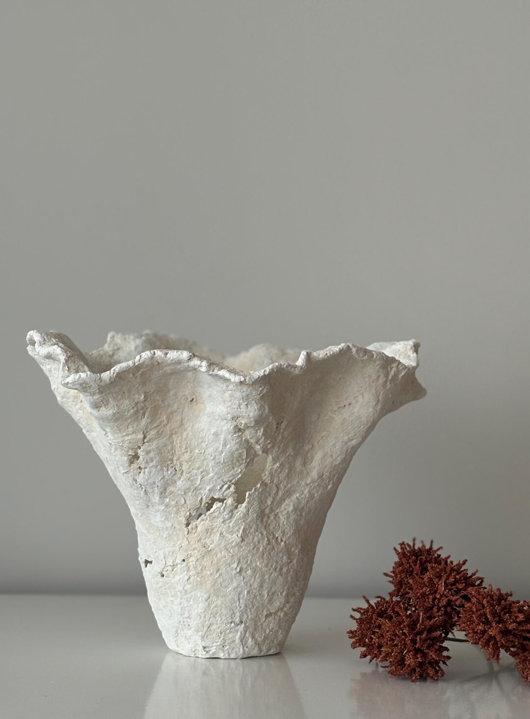 Vintage-inspired Retro Wabi Sabi Paper Clay Vase, Abstract off White ...