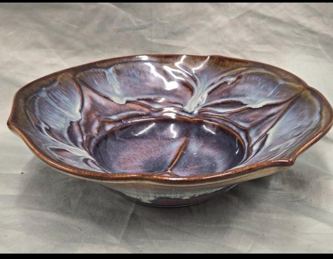 Signed Bill Campbell Art Pottery Blue / Purple Flambeaux Drip Glaze ...