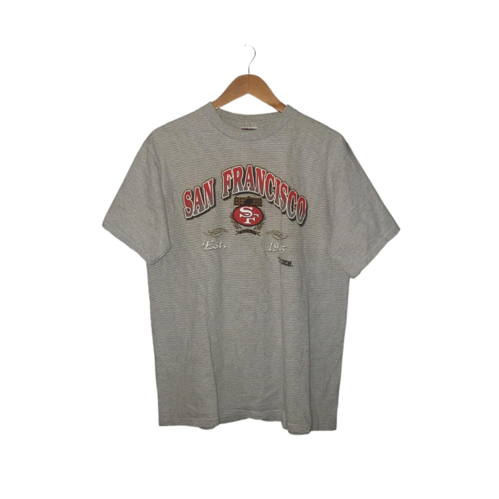 Vintage 90’s San Francisco 49ers NFL Football Striped Trench T-shirt ...
