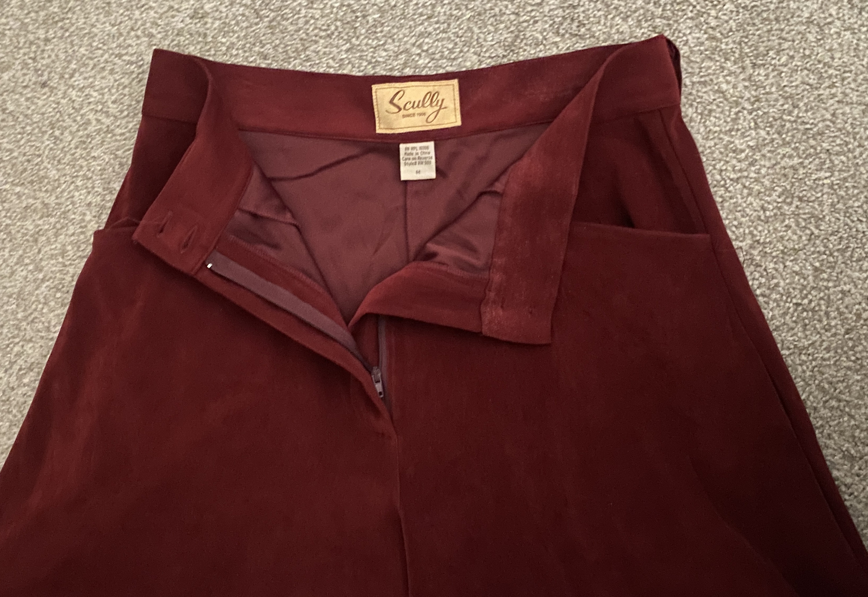 SCULLY 90's Maroon Velvet Gaucho High Waist Super Wide Leg Pants ...