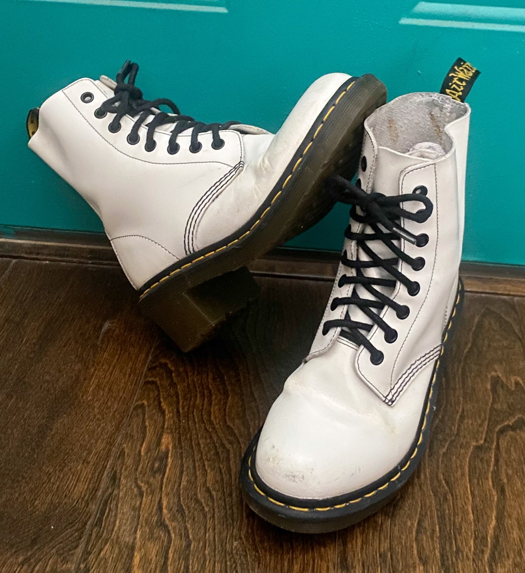 Dr Martens Doc Marten Combat Heel Boots Clemency White Leather Heeled ...