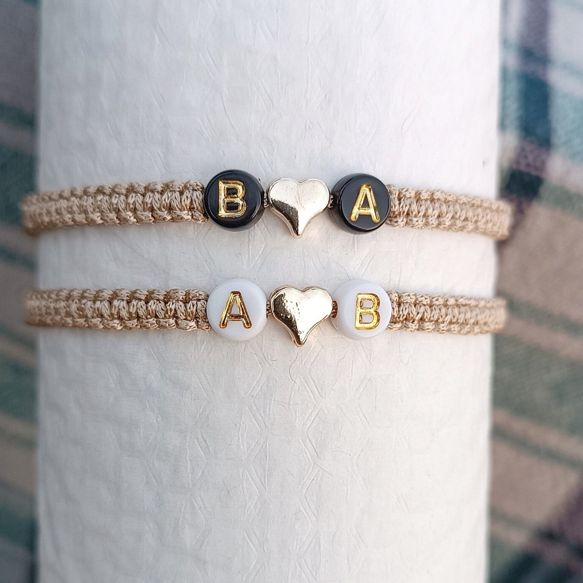 Couple Initial Bracelets With Gold Heart: Personalized Matching Set - Etsy