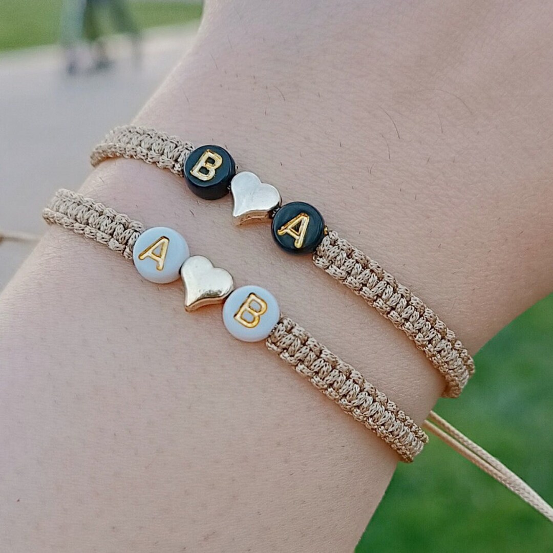 Couple Initial Bracelets With Gold Heart: Personalized Matching Set - Etsy
