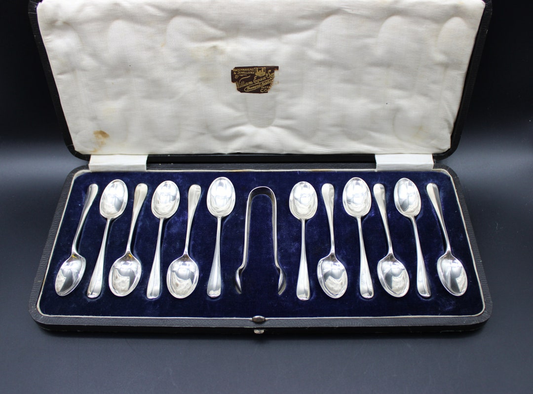 A Cased Set of 12, George Rhoden Sterling Silver Teaspoons & Sugar ...