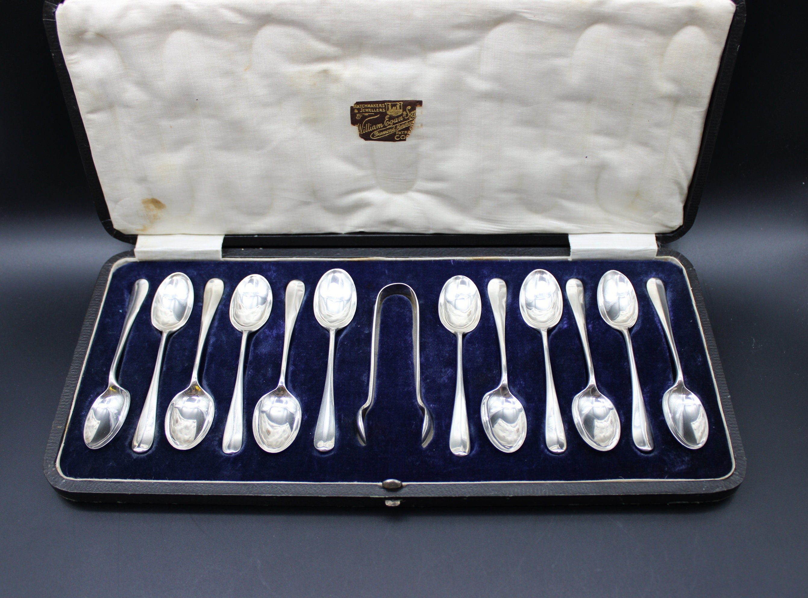 A Cased Set of 12, George Rhoden Sterling Silver Teaspoons & Sugar ...