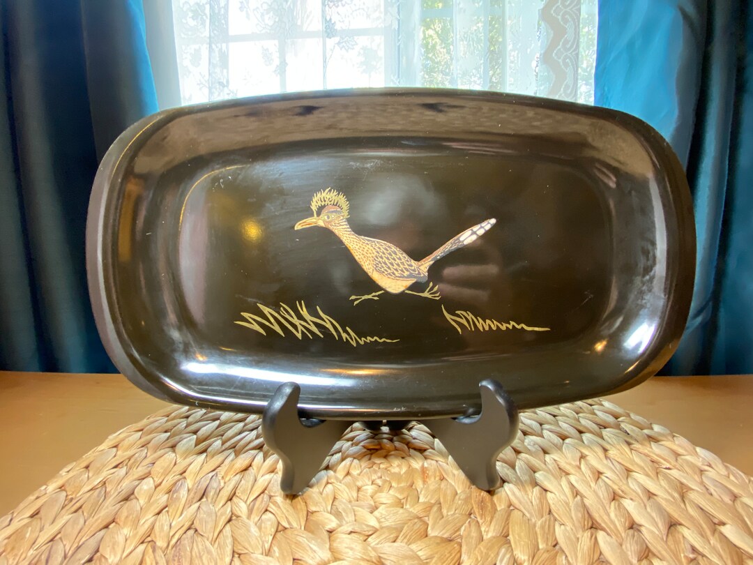 Vintage Mid Century Modern MCM Couroc Roadrunner Bird Design Inlaid ...