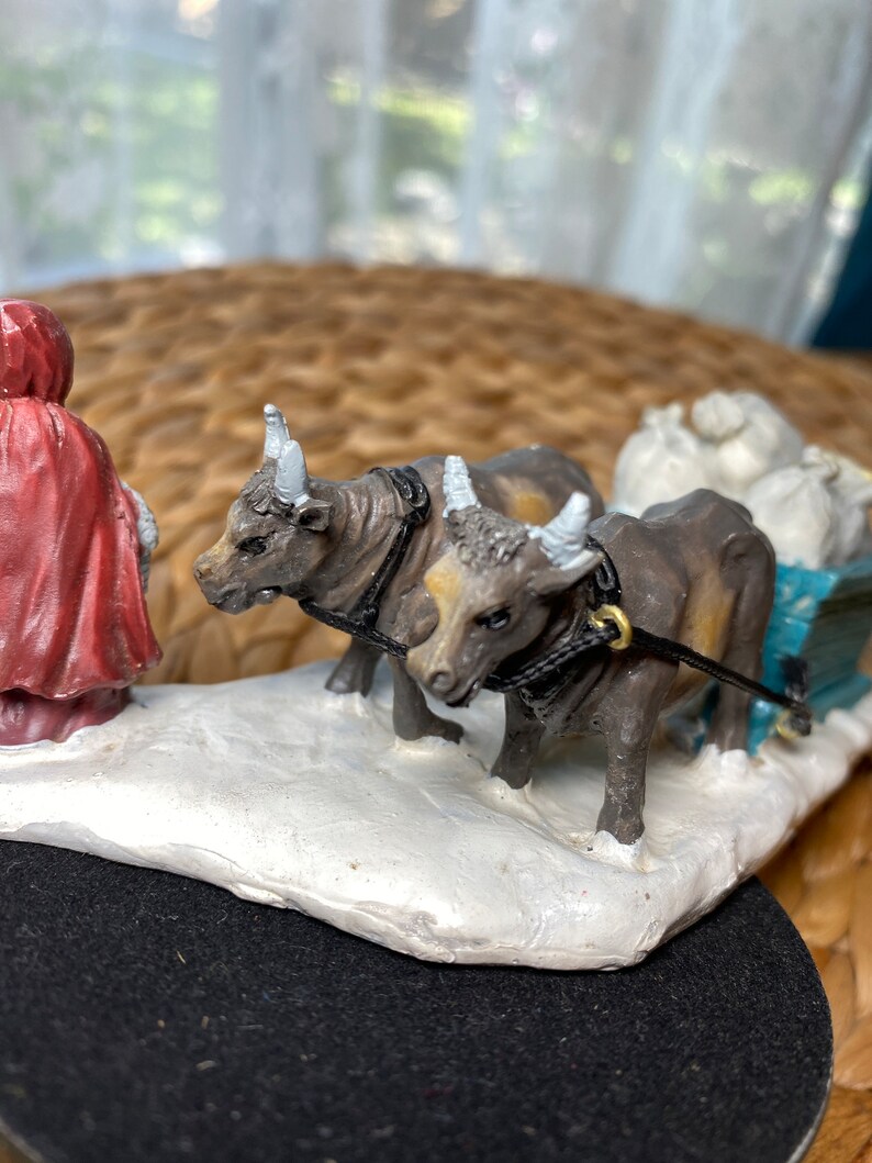 Vintage Christmas Village Resin Figurine, Girl With Oxen Cart - Etsy