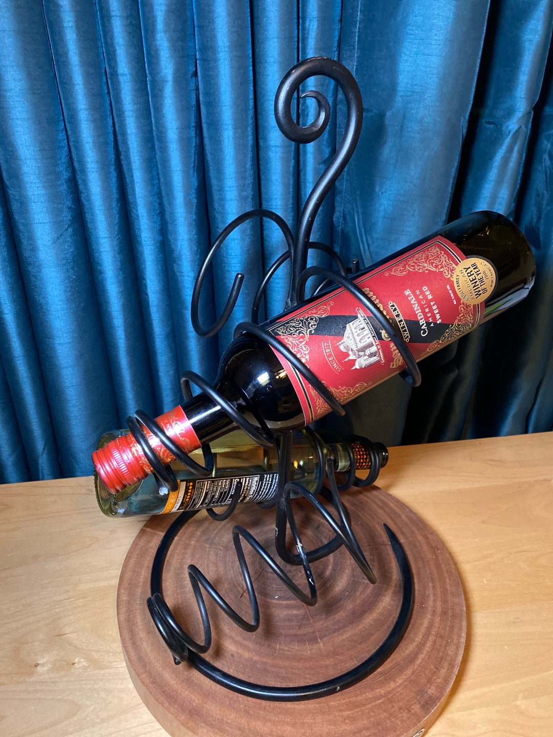 Vintage Wrought Iron Wine Rack, Pyramid Spiral Design, Holds 4 Bottles ...