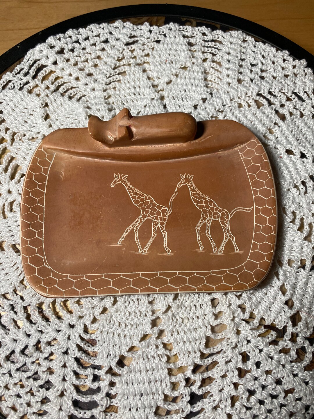 Vintage Kenyan Soapstone Tray With Hippo and Etched Giraffes - Etsy
