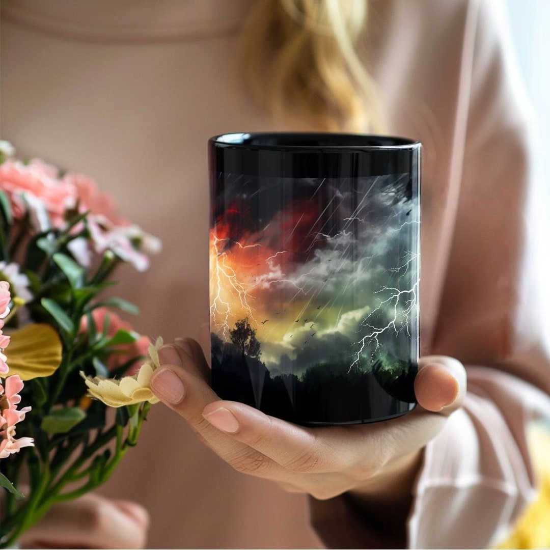 Cup With Lightning Bolts in Colorful Clouds, Mug, Drinking Vessel, Tea ...