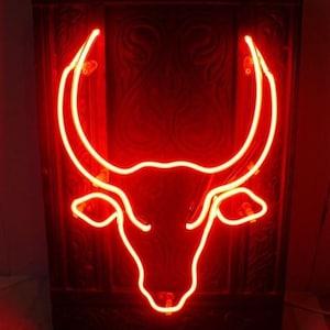 Bull Head Neon Sign, Red Western Style Light, Rustic Bar Wall Decor ...