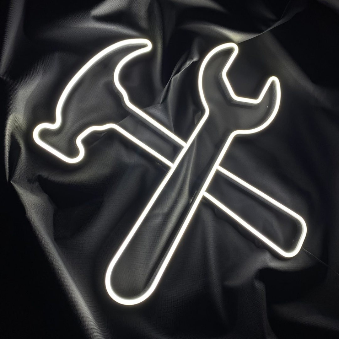 Craftsman's Glow: Striking Hammer & Wrench Neon Sign for Workshop, Gift ...