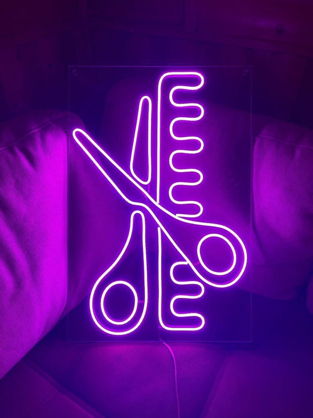 Stylish Hair Salon Neon Sign, Purple Scissors Light, Beautician Wall ...