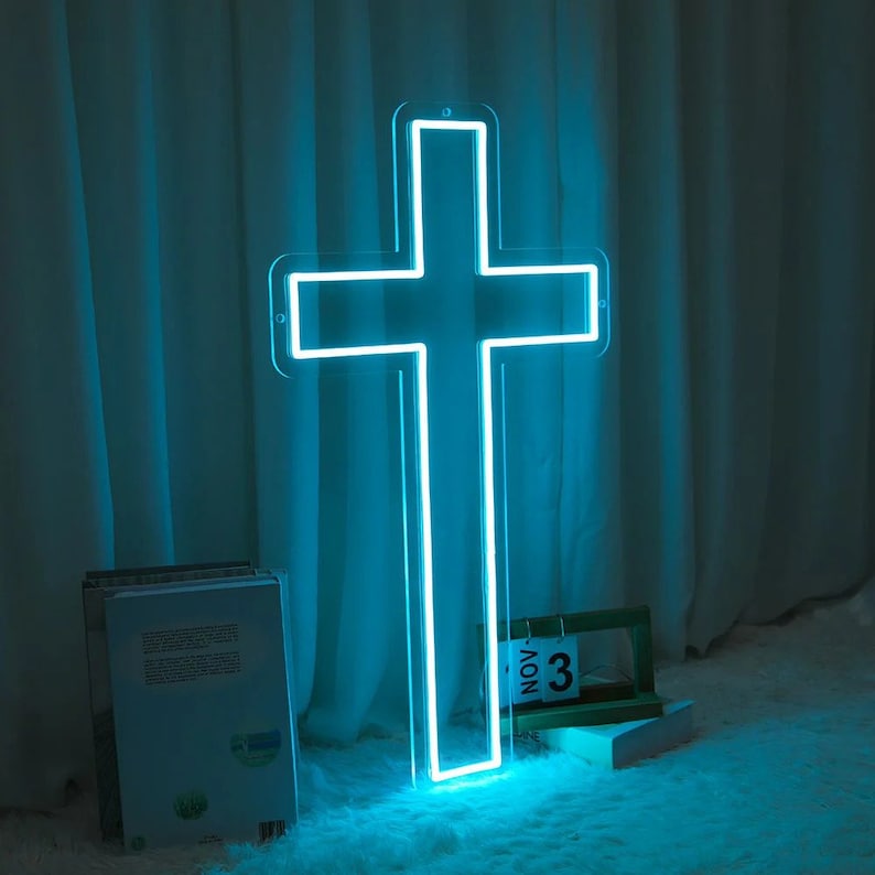 Modern Neon Cross Sign - Contemporary LED Christian Symbol for Home ...
