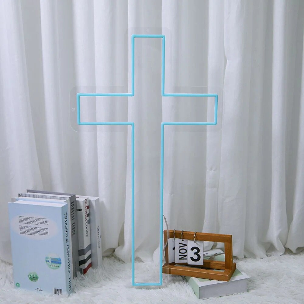 Modern Neon Cross Sign - Contemporary LED Christian Symbol for Home ...