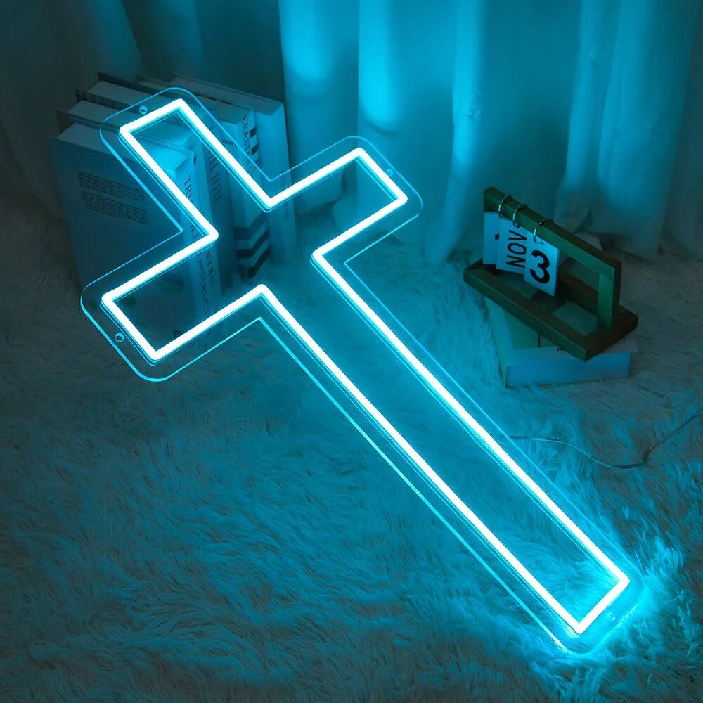 Modern Neon Cross Sign - Contemporary LED Christian Symbol for Home ...