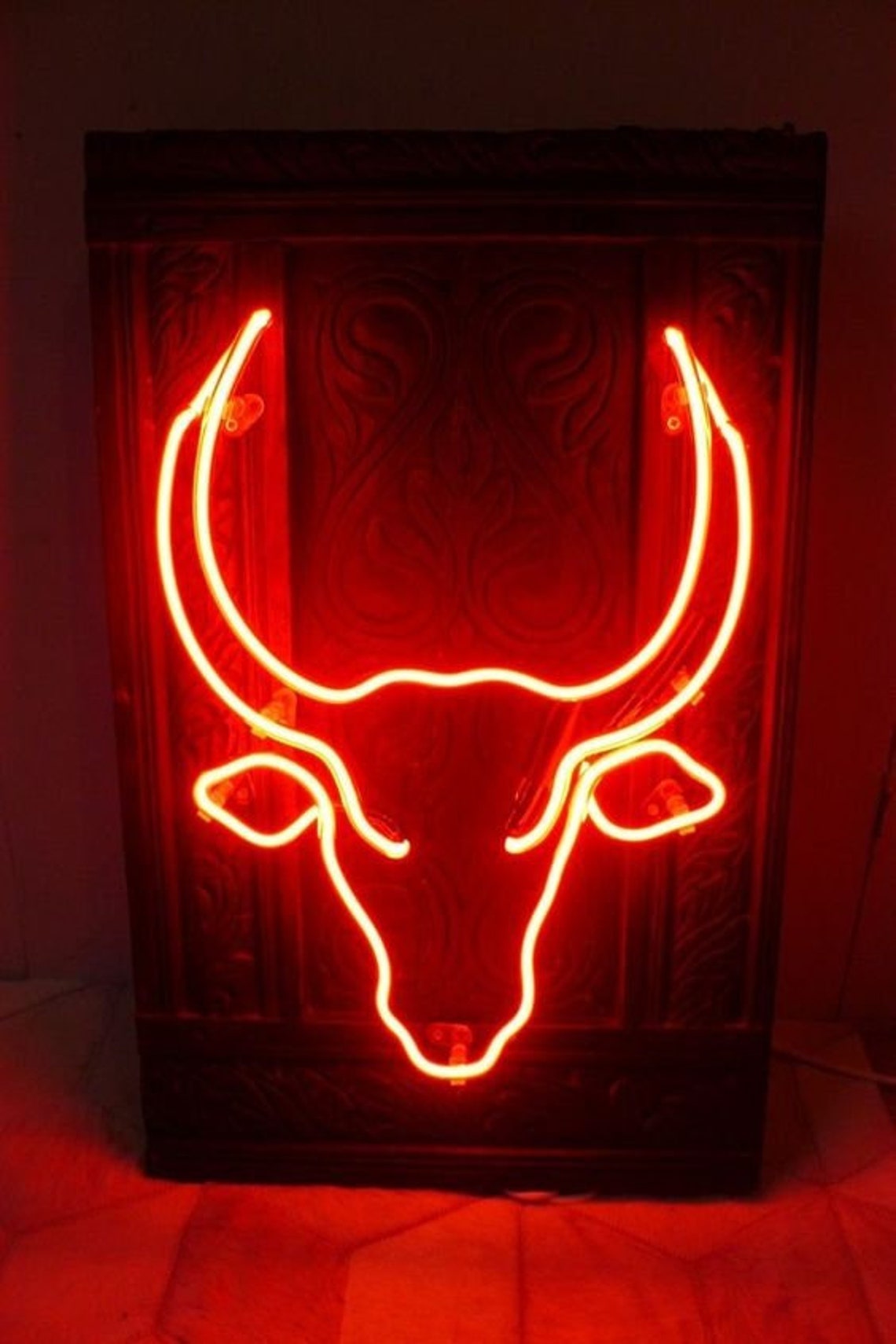 Bull Head Neon Sign, Red Western Style Light, Rustic Bar Wall Decor ...