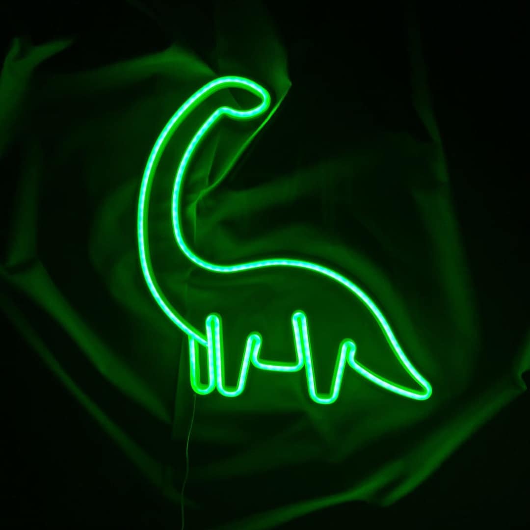 Vibrant Green Dinosaur Neon Sign: Prehistoric Glow for Kids Room & Play ...
