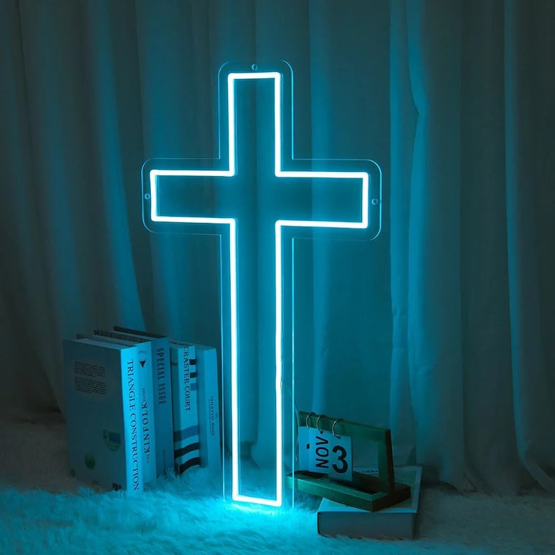 Modern Neon Cross Sign - Contemporary LED Christian Symbol for Home ...