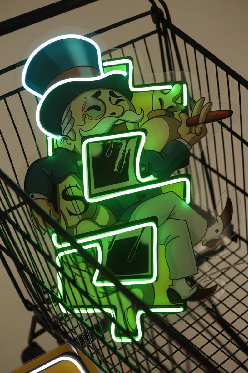 Monopoly Money Bag Neon LED Sign – Custom Dollar Sign Art, Green Neon ...