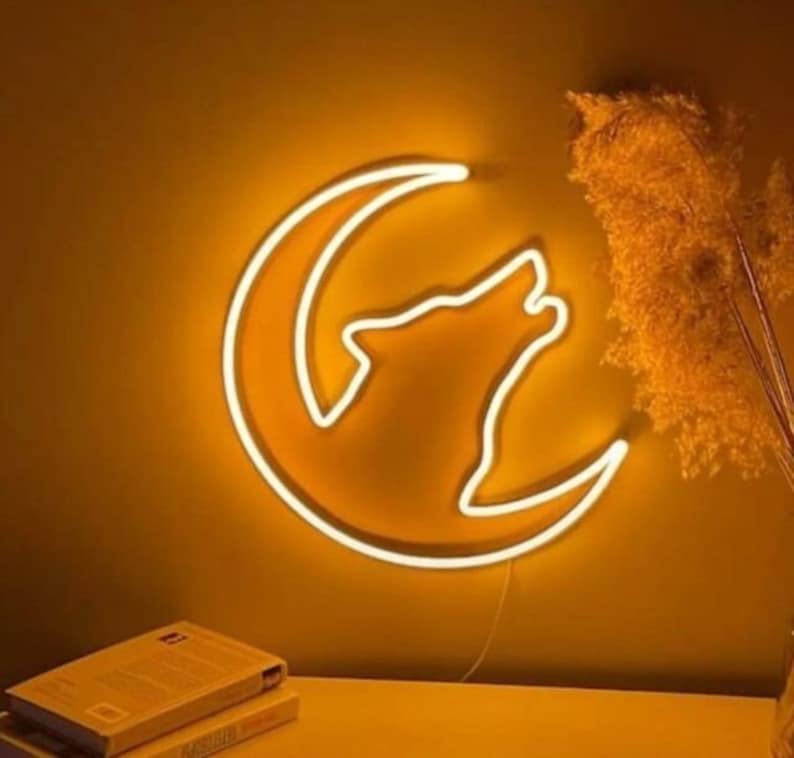 Mystic Wolf & Moon Neon Sign: Enchanting Wildlife Illumination, Nature ...