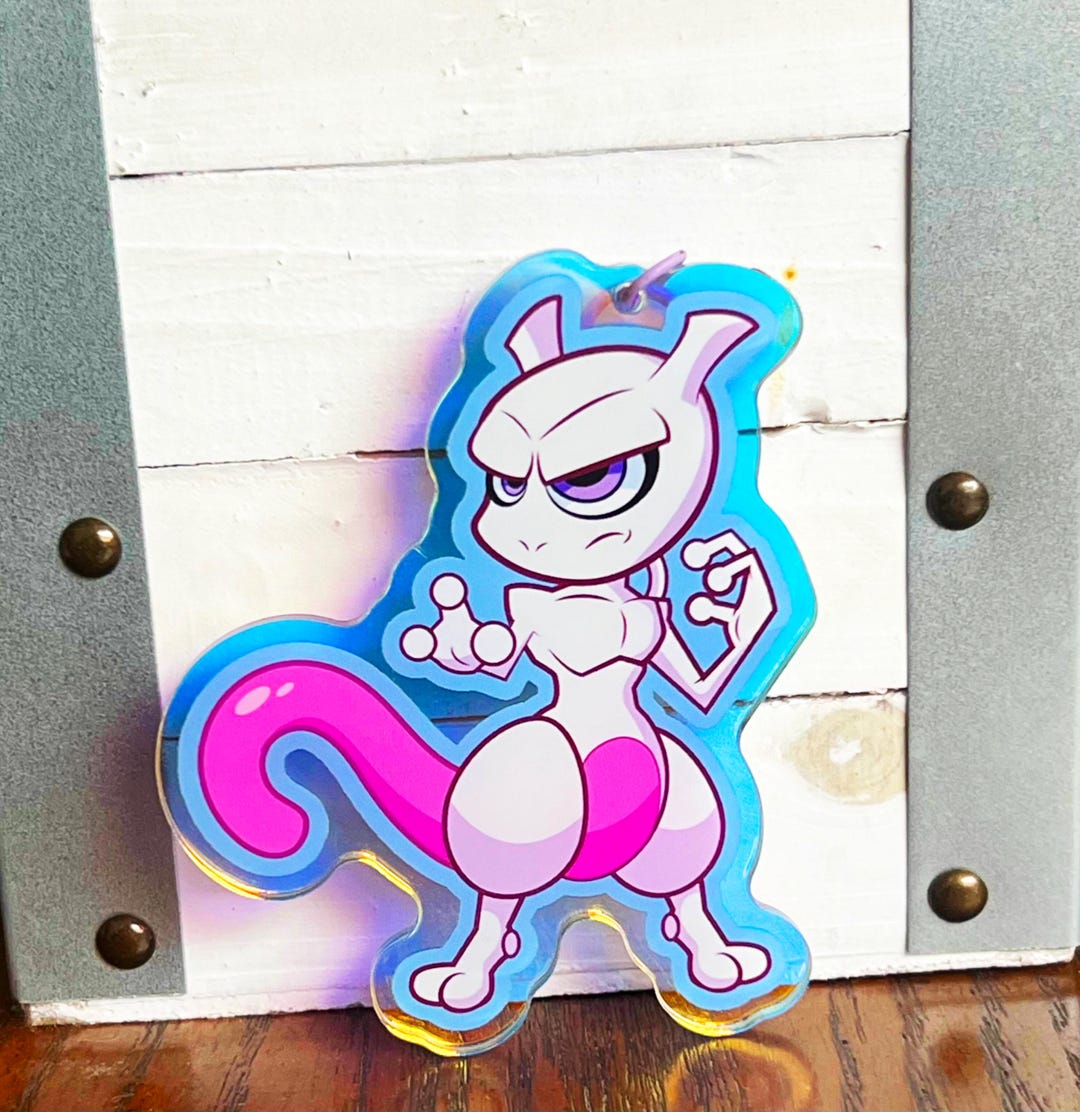 Mewtwo-rainbow Epoxy Keychain. - Etsy