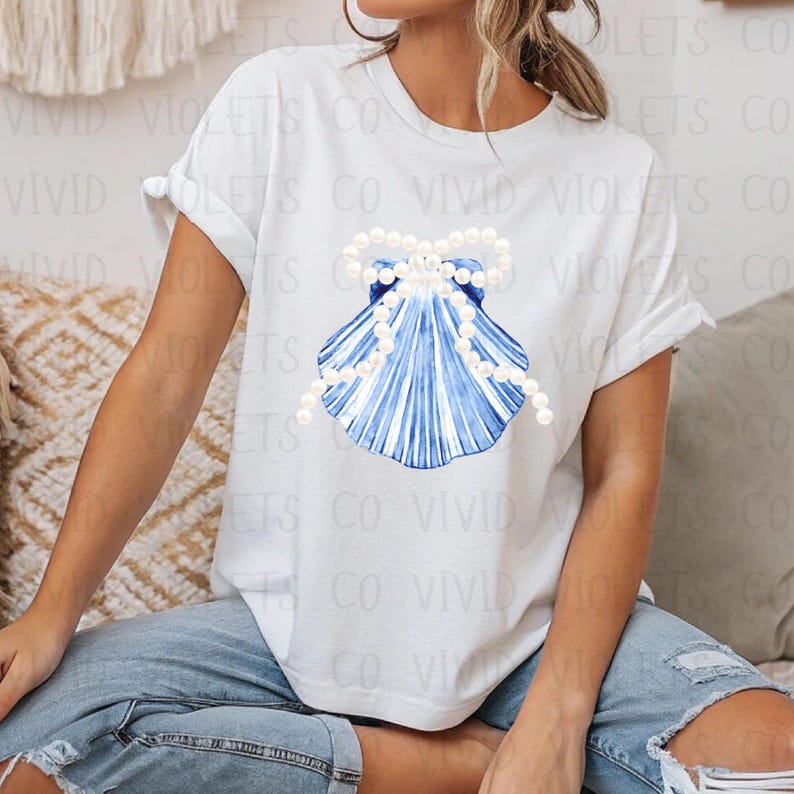 Coquette Summer PNG, Oyster Design, Blue Shell PNG, Coastal ...