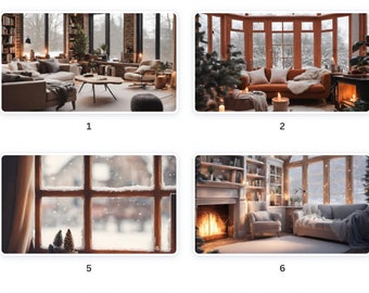Winter Cozy Holiday Hygge Office W/ Bookshelf Teams Background Zoom ...