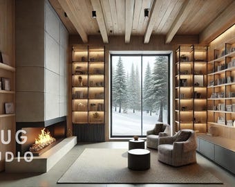 Winter Cozy Holiday Hygge Office W/ Bookshelf Teams Background Zoom ...