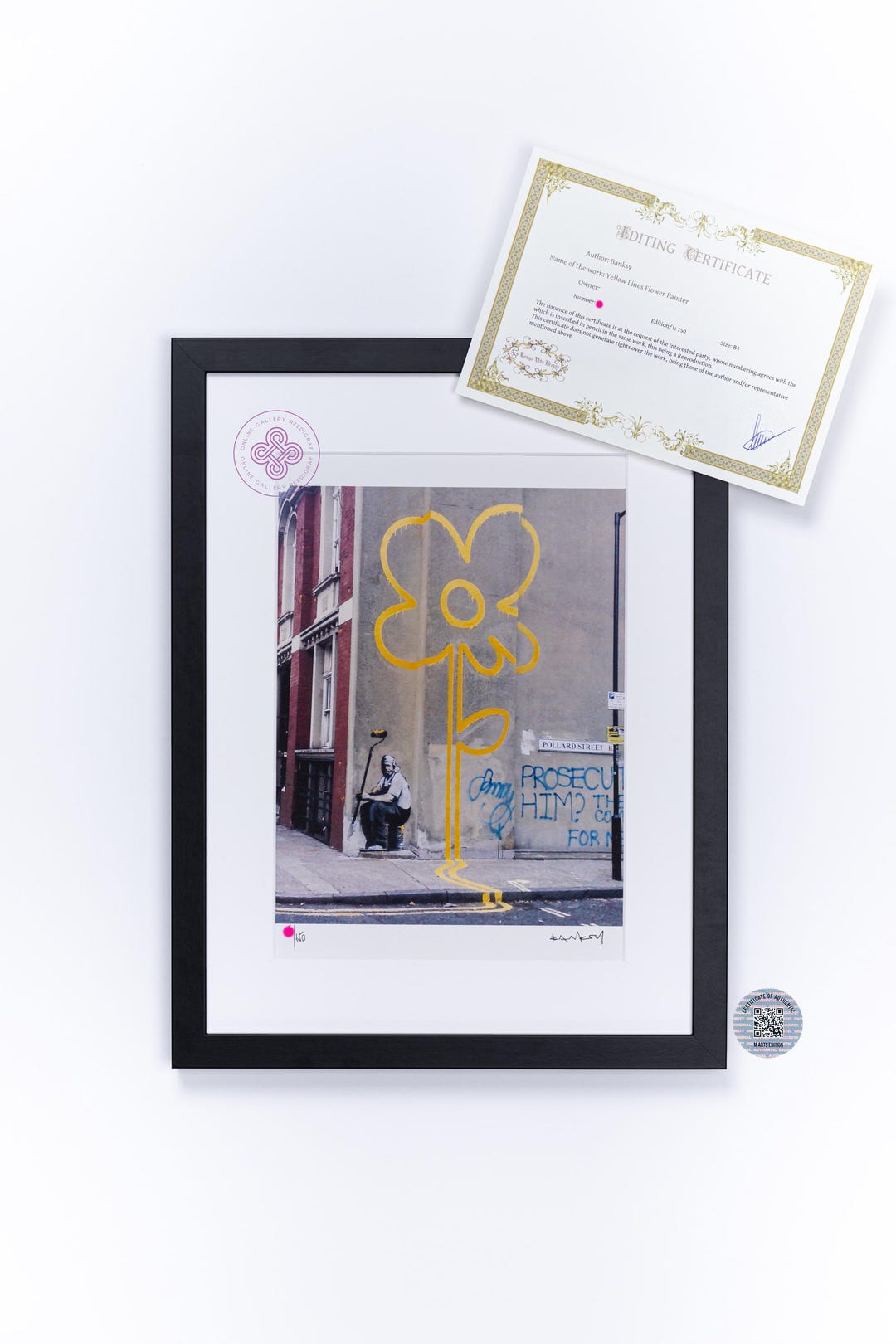 BANKSY Canva Banksy FRAMED Banksy Wall Art Screenprint Yellow Line ...