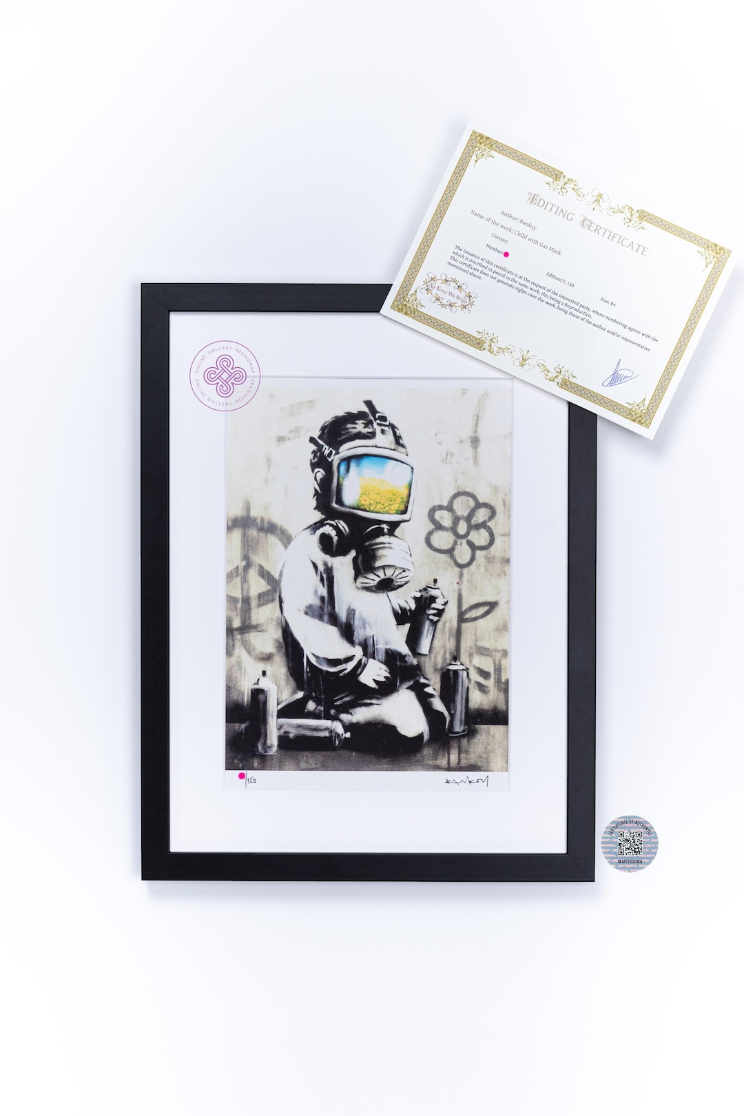BANKSY Wall Art Silkscreen Signed Banksy FRAMED Child Gas Mask ...
