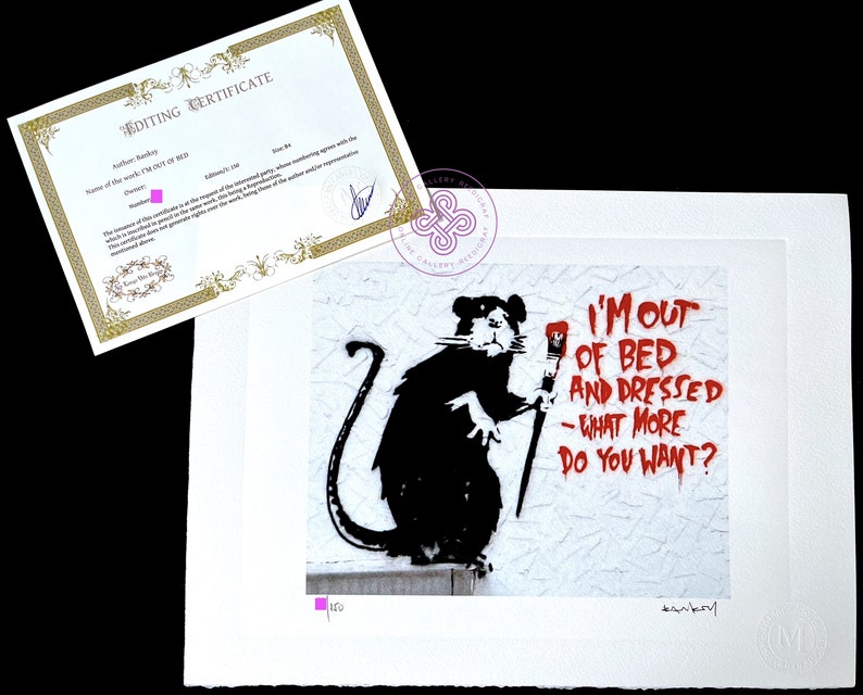 BANKSY Inspired Art Signed Serigraph FRAME Included I Am Out of Bed ...