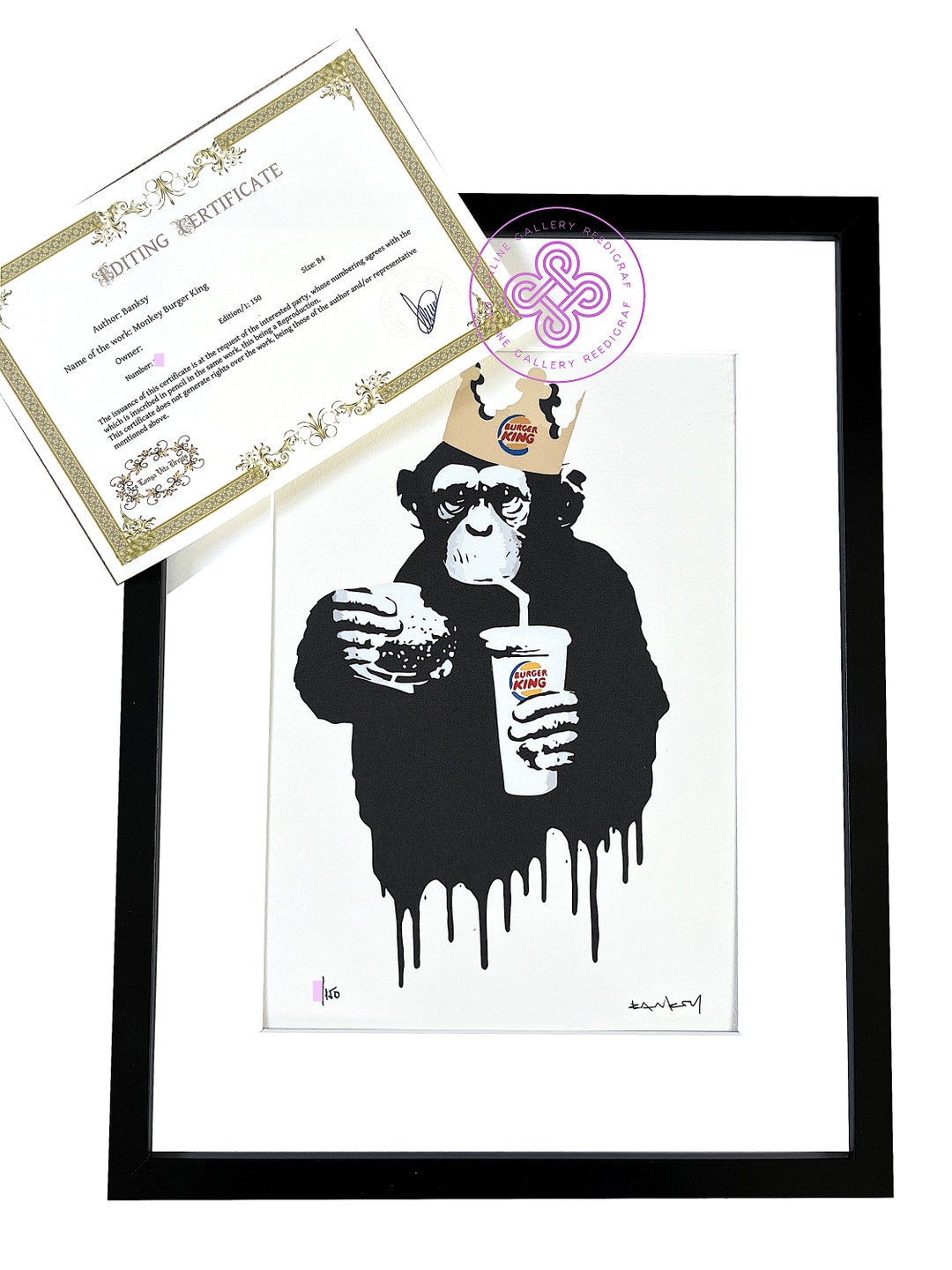 BANKSY Signed Screenprint Monkey Burger CERTIFICATE Original M Arts ...