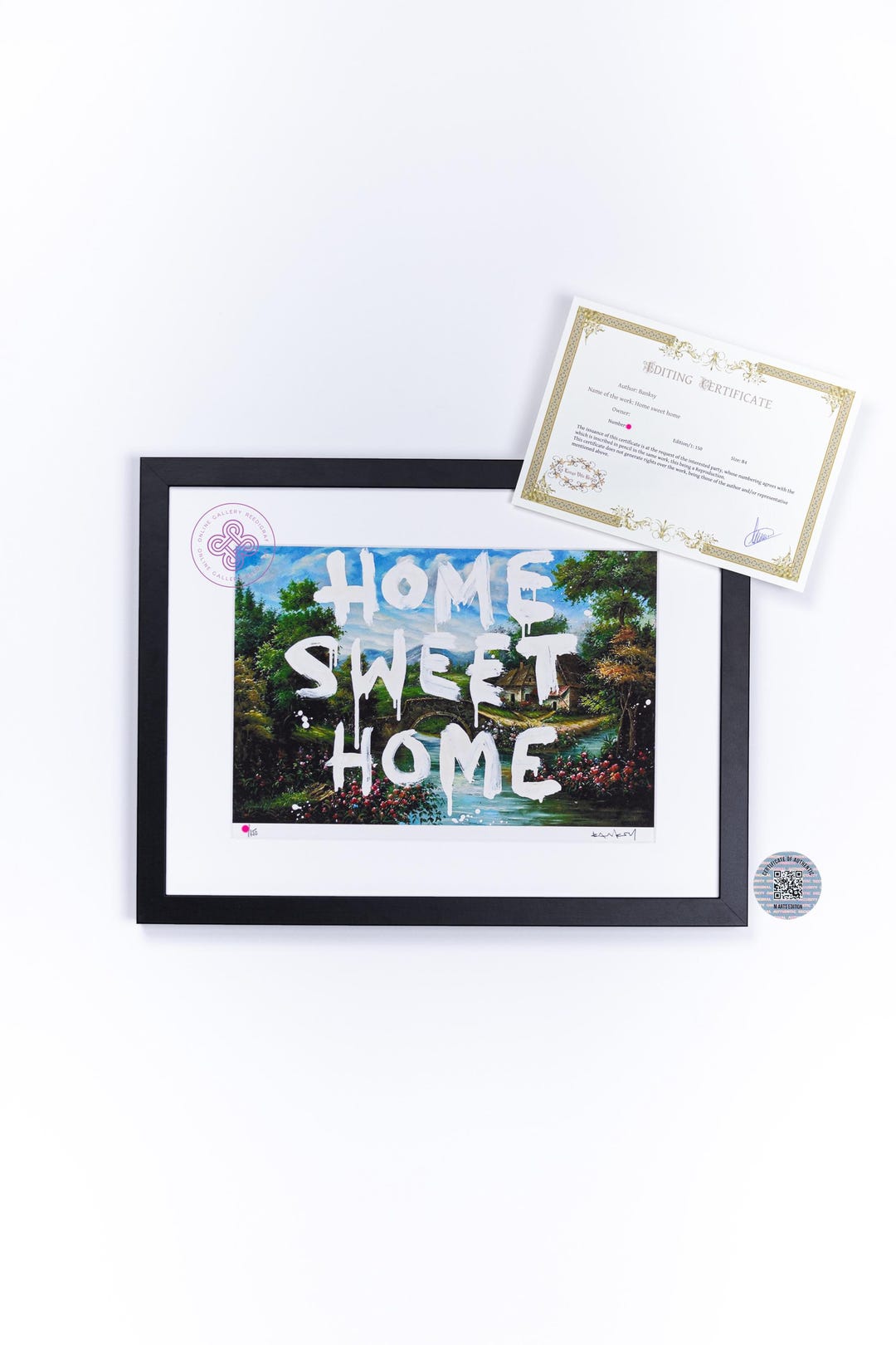 BANKSY Serigraphie Banksy Canva Signée CADRE Inclus Home Sweet Home ...