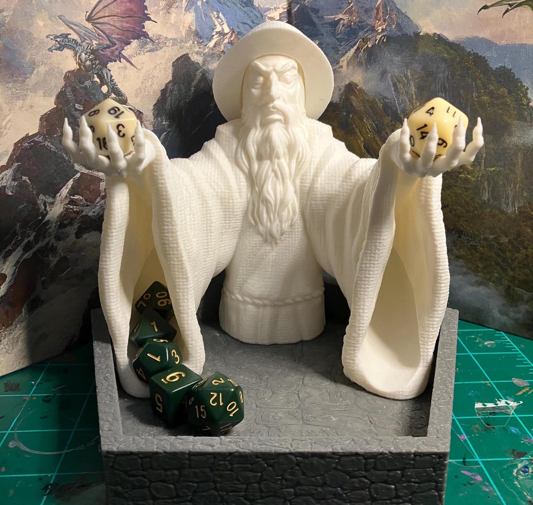 Wizard Dice Tower With Removable Hat - Roll D20 Die Through His Head ...