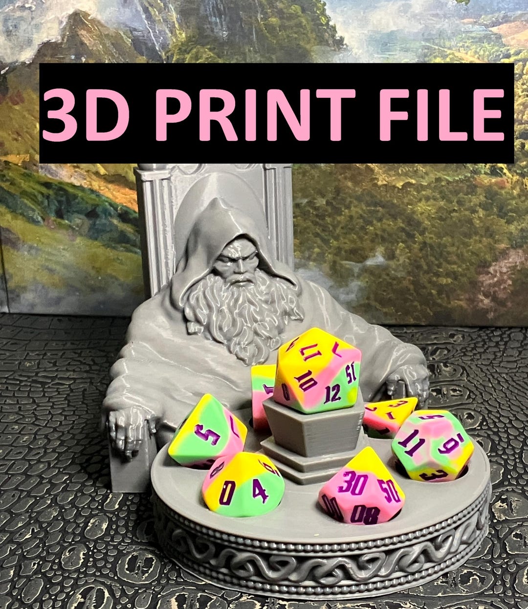 STL File- Wizard Pondering Orb Dice Holder - Pensive Old Wizard Stares ...