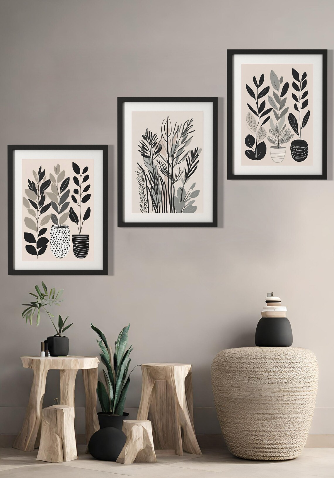 Abstract Botanical Prints Set of 3, Printable Wall Art, Abstract Leaf ...