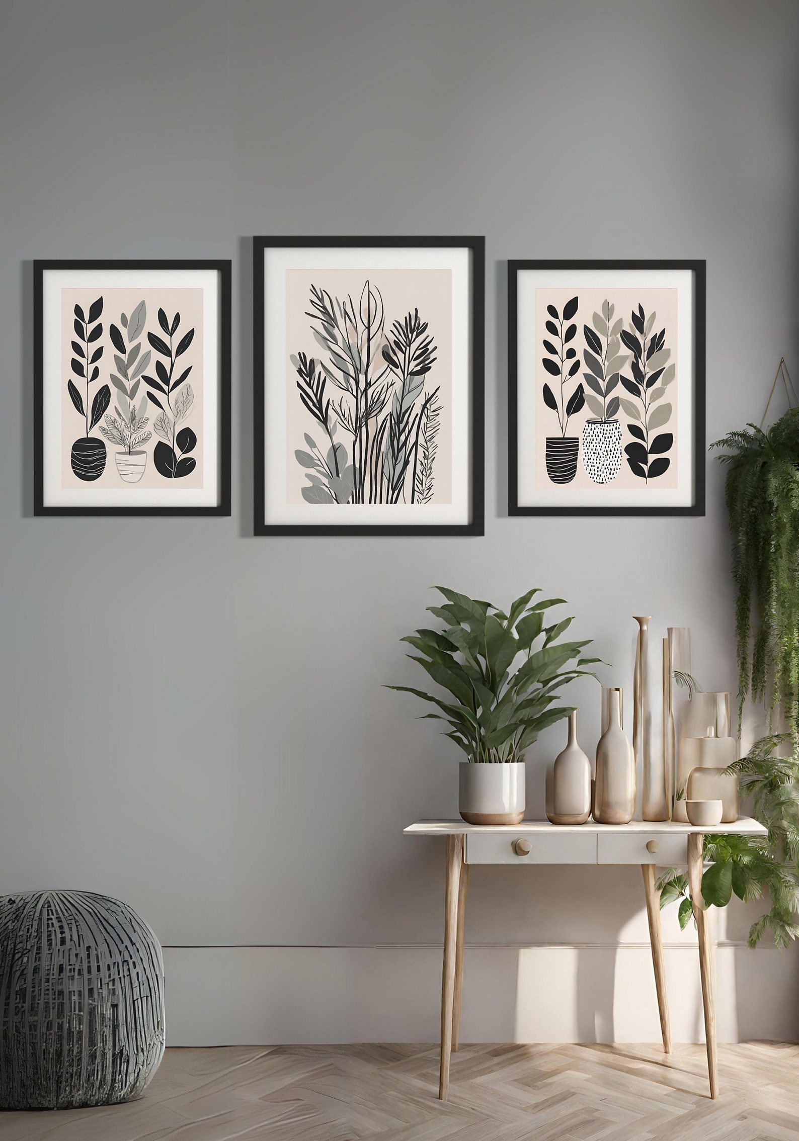 Abstract Botanical Prints Set of 3, Printable Wall Art, Abstract Leaf ...