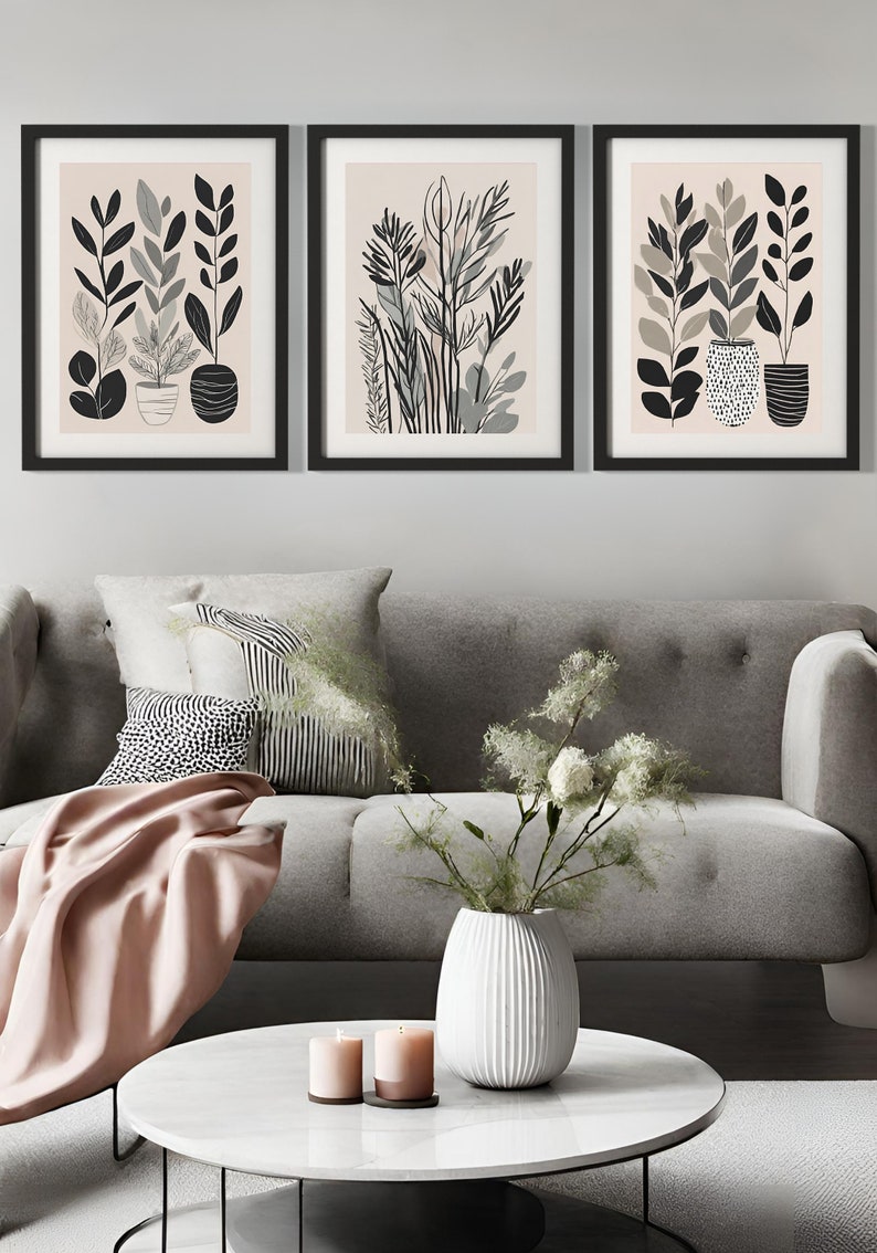 Abstract Botanical Prints Set of 3, Printable Wall Art, Abstract Leaf ...