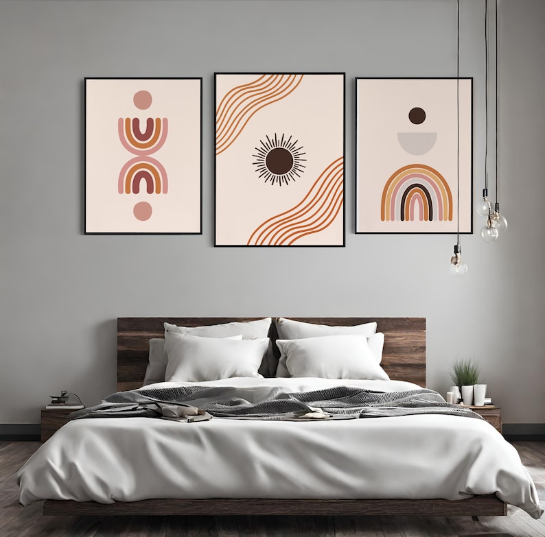 Boho Gallery Wall Art Set of 3, Mid Century Modern Prints, Bohemian ...