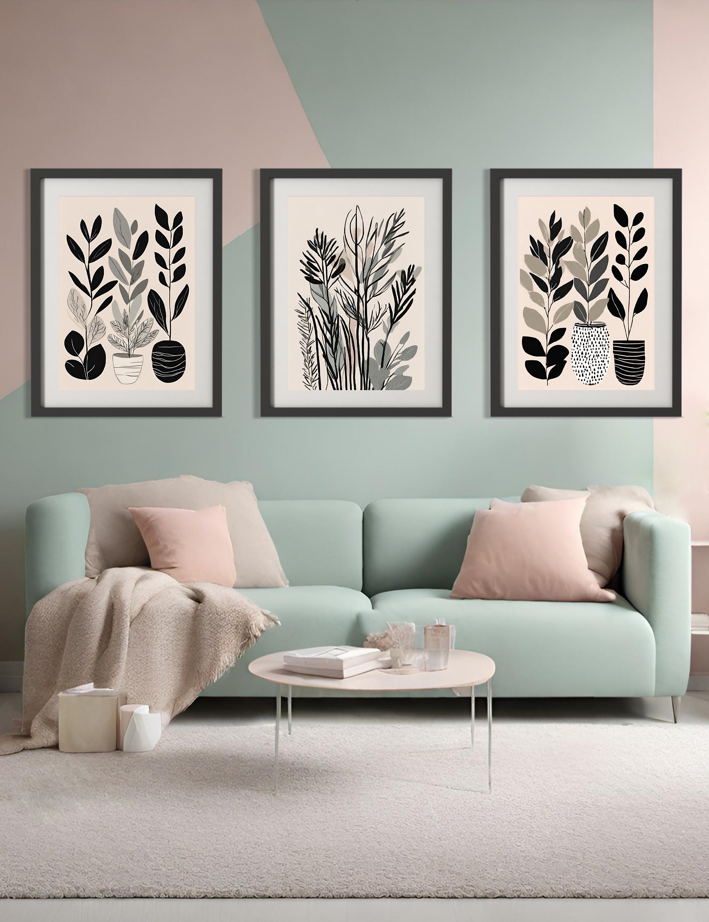 Abstract Botanical Prints Set of 3, Printable Wall Art, Abstract Leaf ...