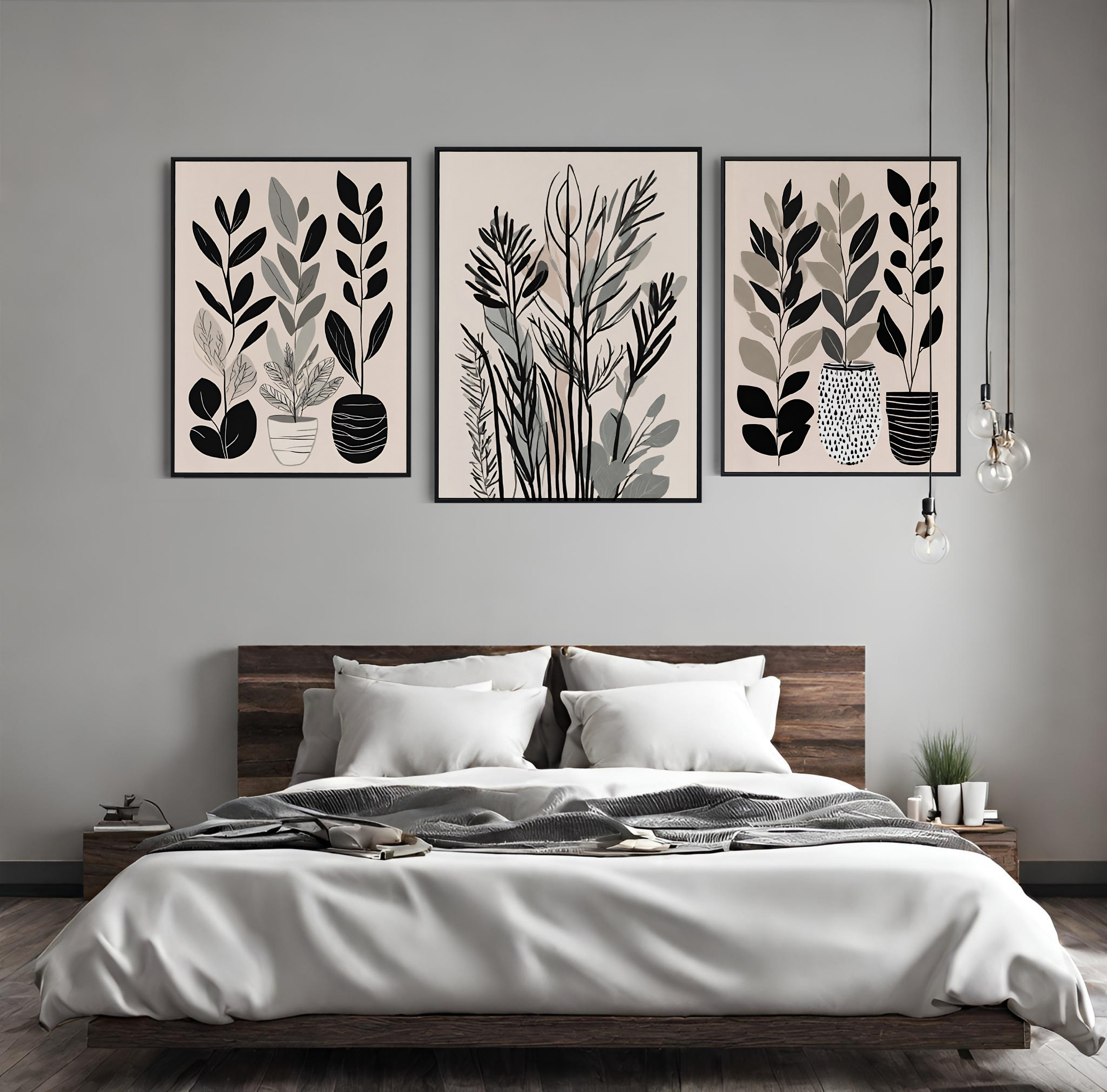 Abstract Botanical Prints Set of 3, Printable Wall Art, Abstract Leaf ...