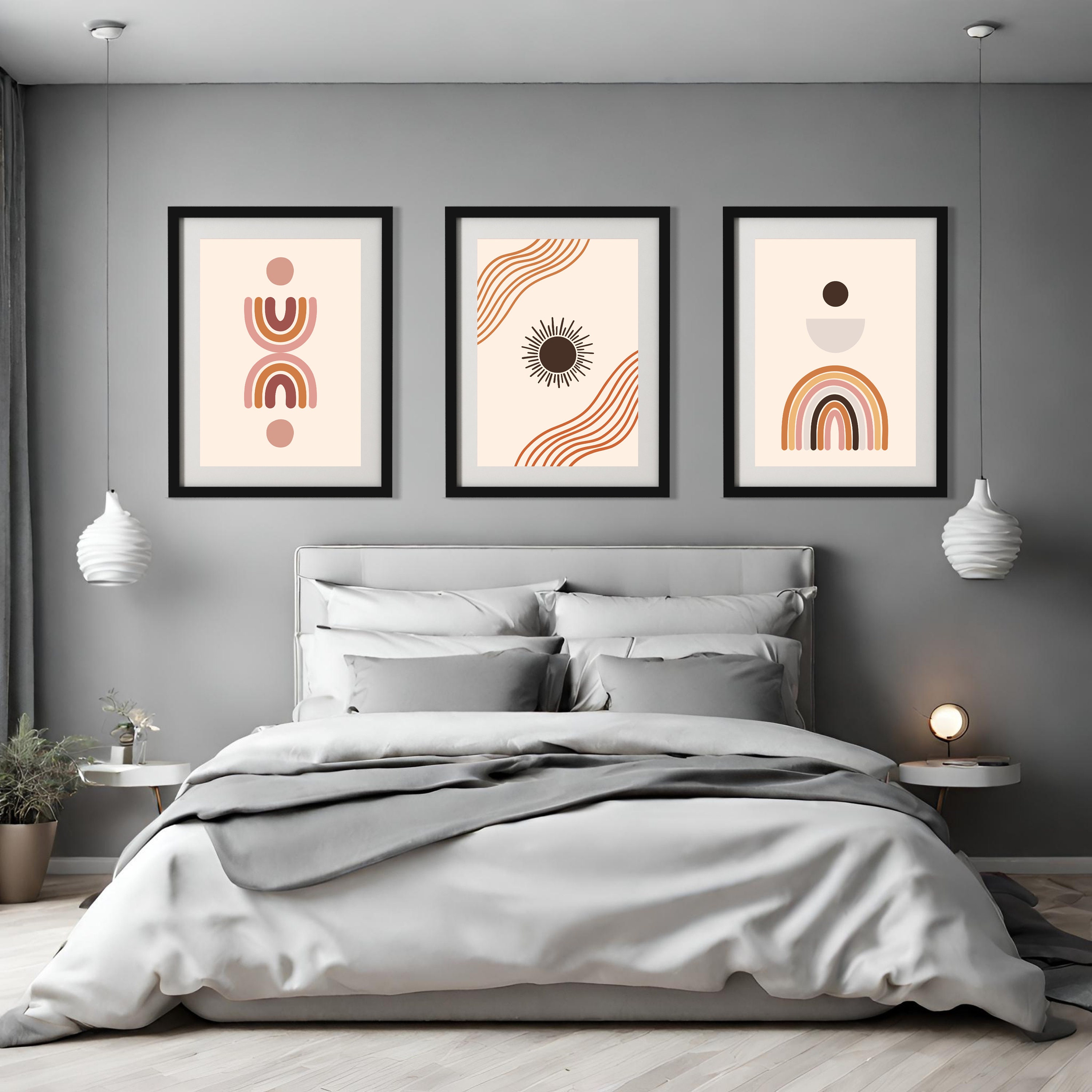 Boho Gallery Wall Art Set of 3, Mid Century Modern Prints, Bohemian ...