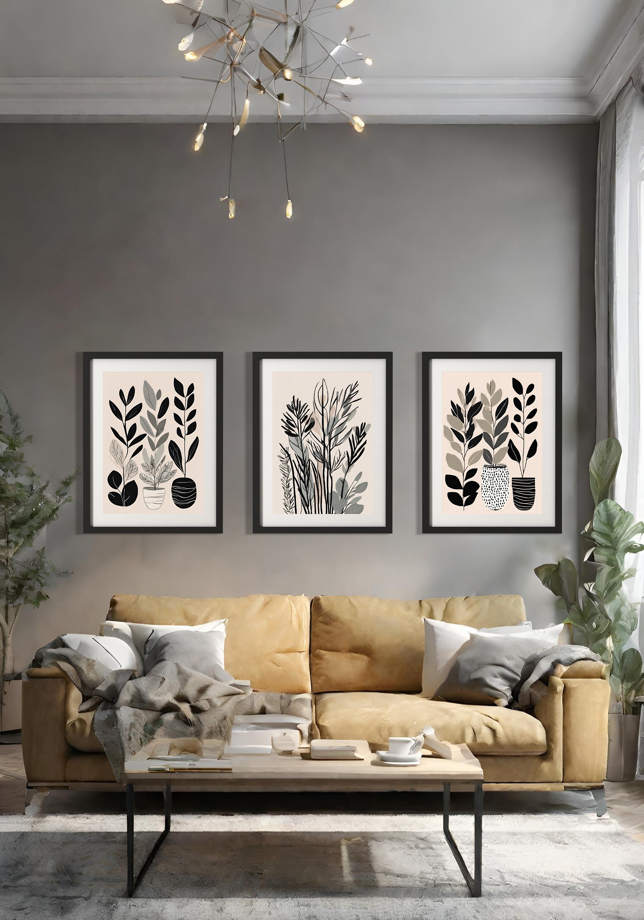 Abstract Botanical Prints Set of 3, Printable Wall Art, Abstract Leaf ...