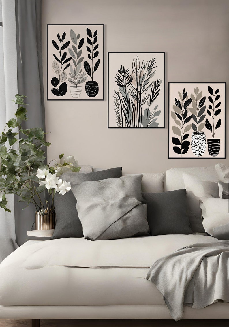 Abstract Botanical Prints Set of 3, Printable Wall Art, Abstract Leaf ...