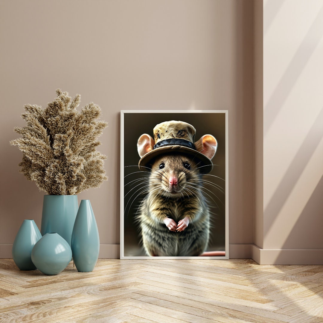 Adorable Mouse Digital Art Print Whimsical Animal Poster, Cute Rat Wall ...