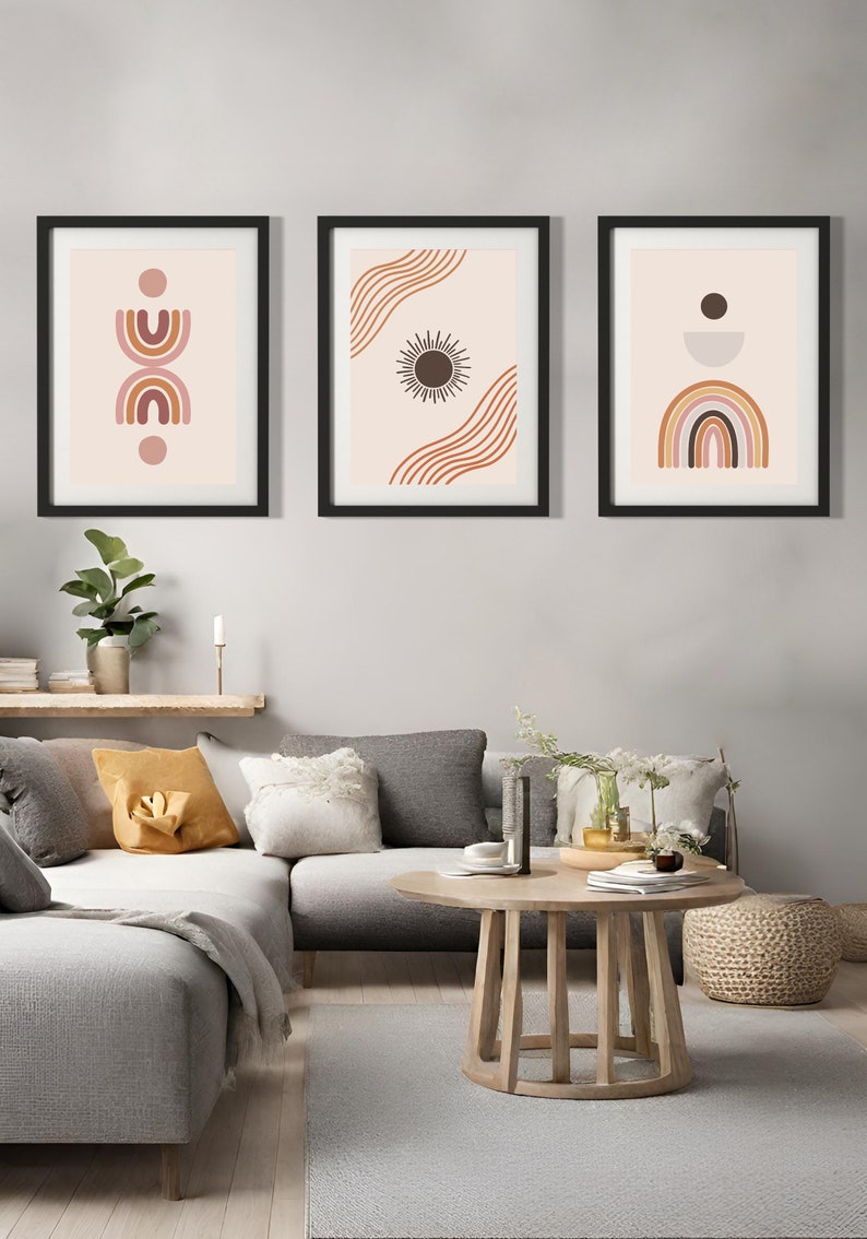 Boho Gallery Wall Art Set of 3, Mid Century Modern Prints, Bohemian ...