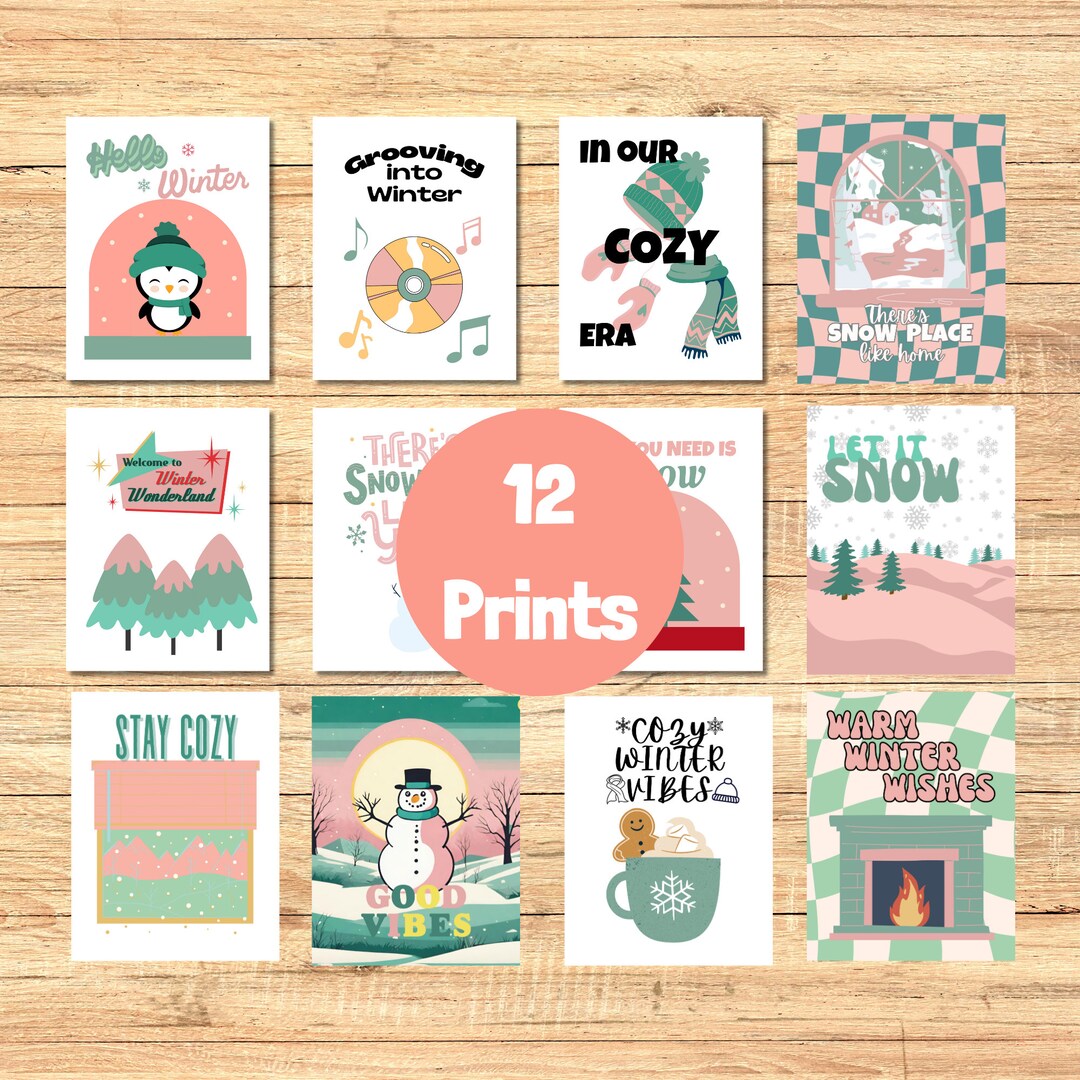 Winter Gallery Wall Set of 12 Prints, Winter Classroom Posters, Retro ...