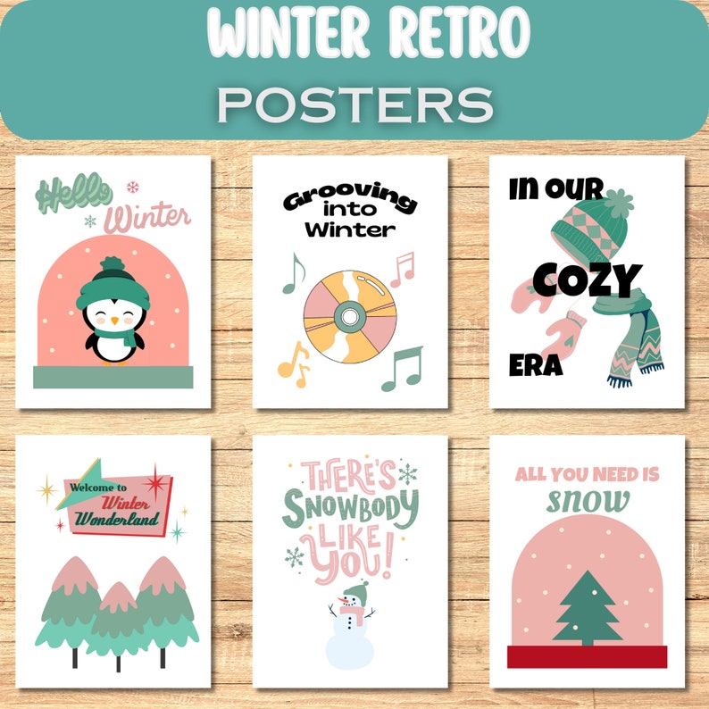 Winter Gallery Wall Set of 12 Prints, Winter Classroom Posters, Retro ...